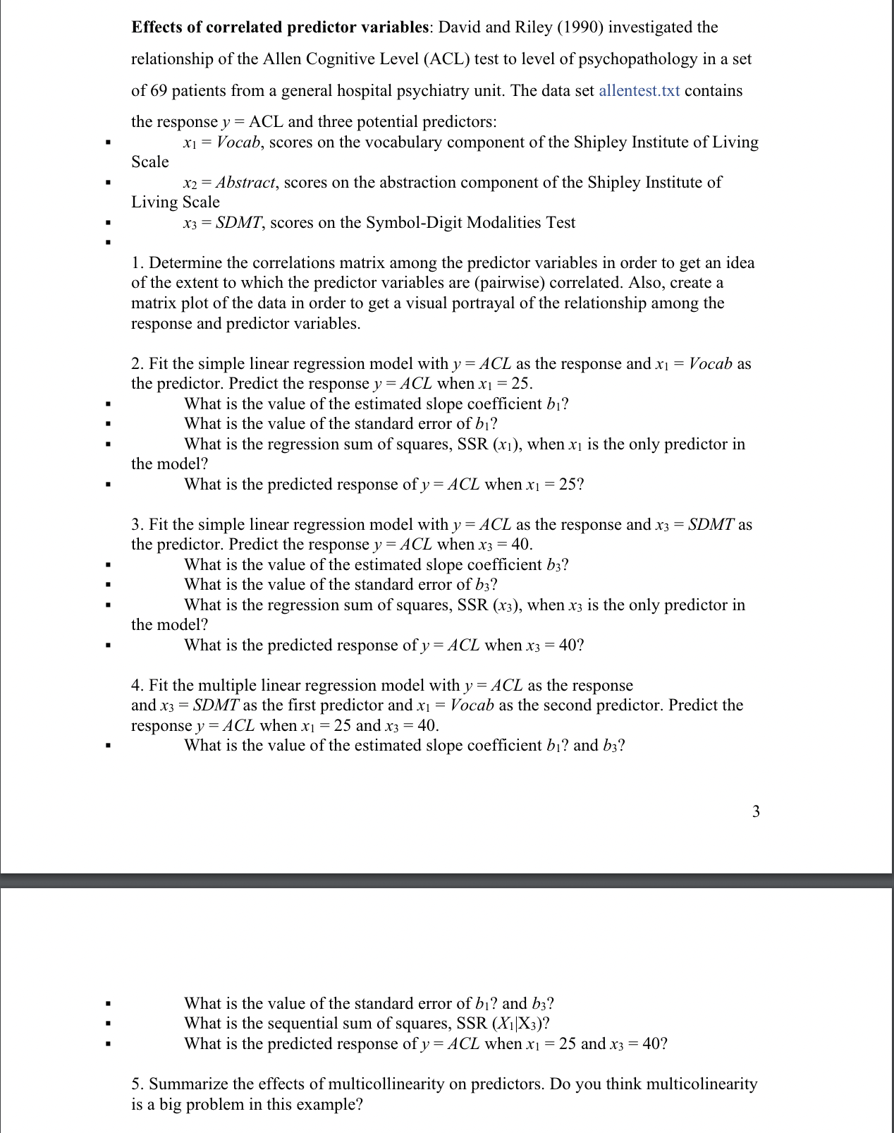 Solved Effects of correlated predictor variables: David and | Chegg.com