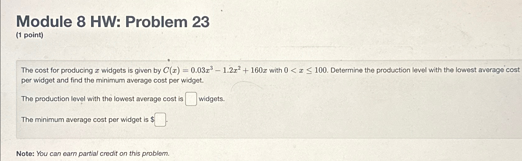 Solved Module 8 ﻿HW: Problem 23(1 ﻿point)The cost for | Chegg.com
