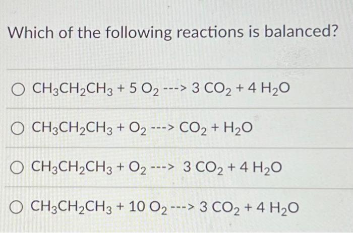 Solved Which of the following reactions is balanced? | Chegg.com
