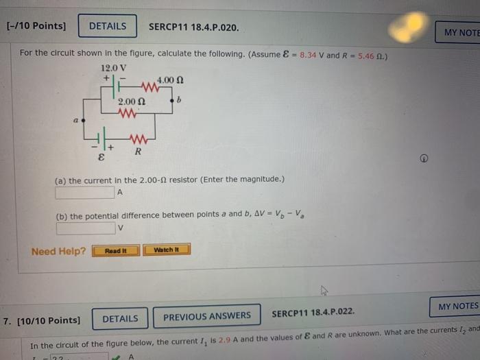 Solved [ 10 Points] Details Sercp11 18 4 P 020 My Note For