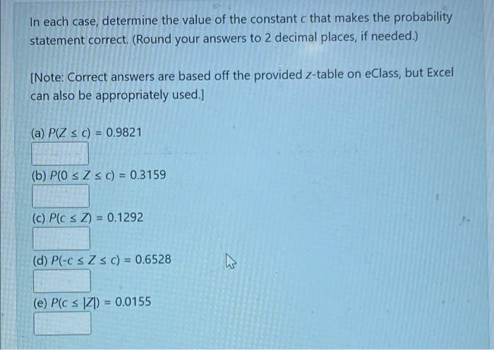 Solved In each case, determine the value of the constant c | Chegg.com