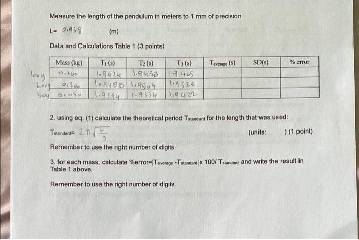 Solved Measure the length of the pendulum in meters to 1 mm | Chegg.com
