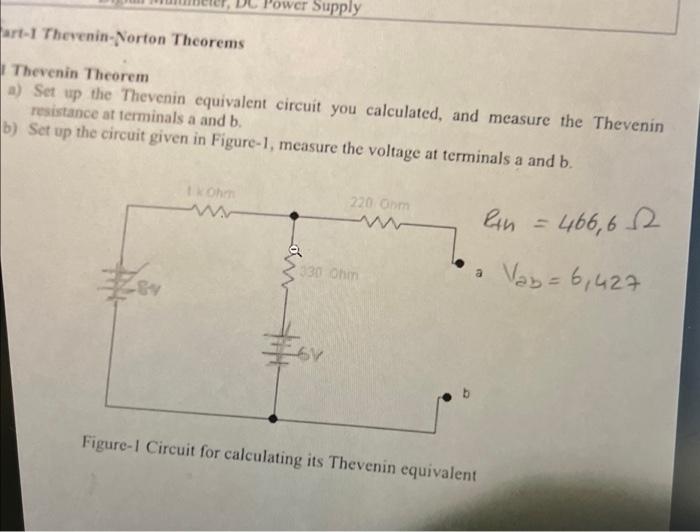 Solved art-1 Thevenin-Norton Theorems Power Supply Thevenin | Chegg.com