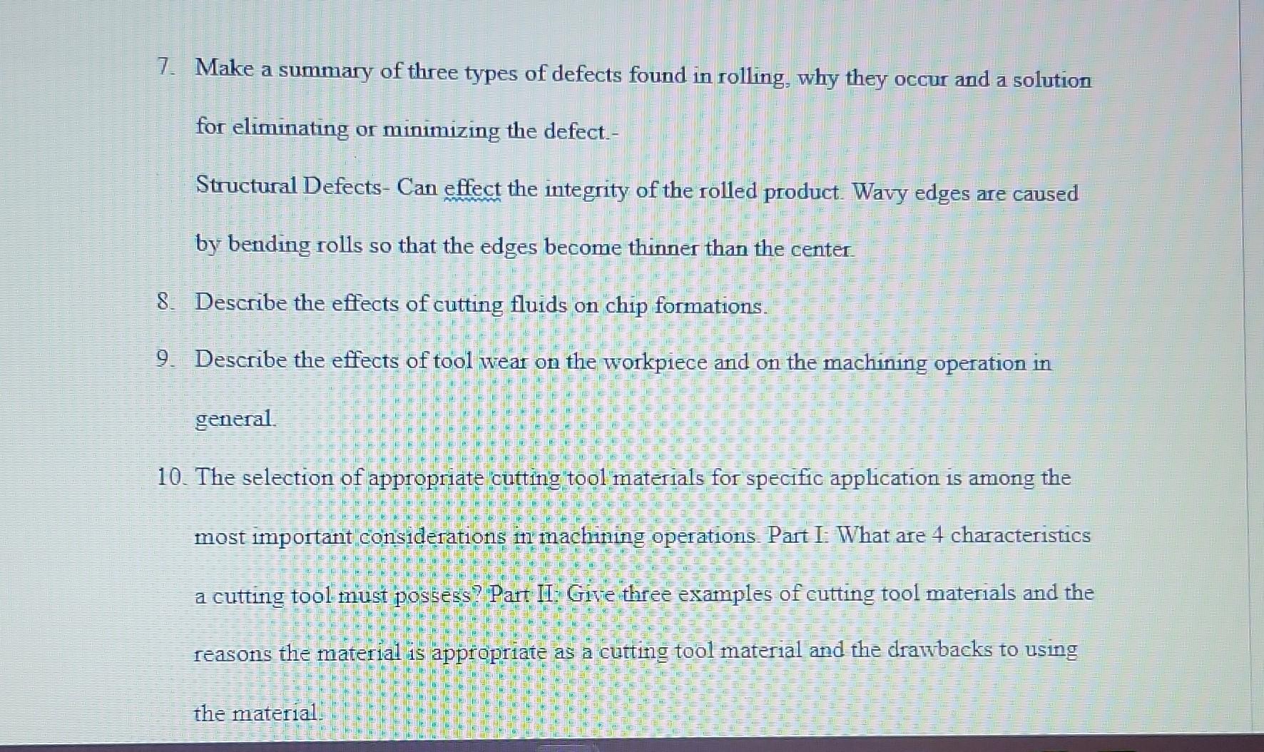 Solved for eliminating or minimizing the defect.- Structural | Chegg.com