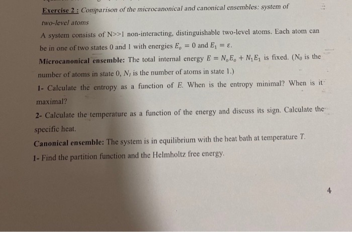 Solved Exercise 2 : Comparison of the microcanonical and | Chegg.com