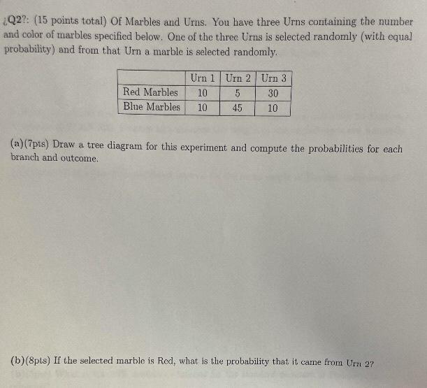 Solved Of marbles and urns. You have three urns containing | Chegg.com