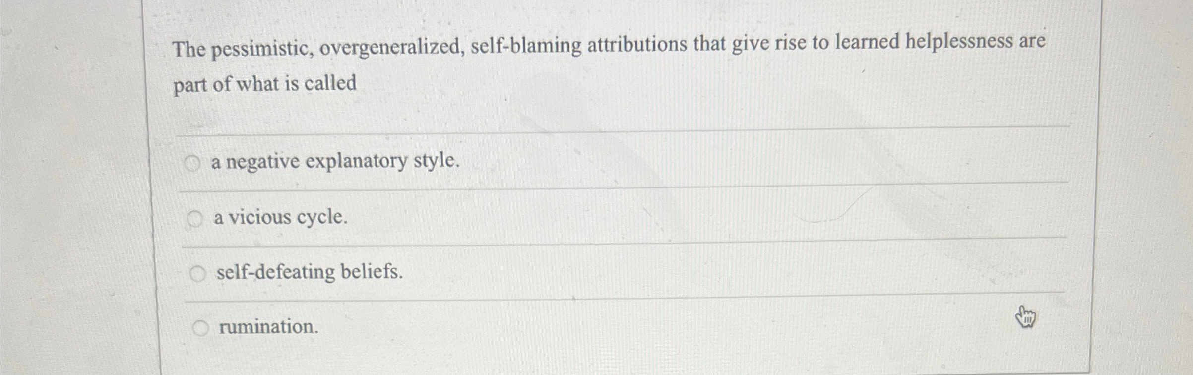 Solved The pessimistic, overgeneralized, self-blaming | Chegg.com