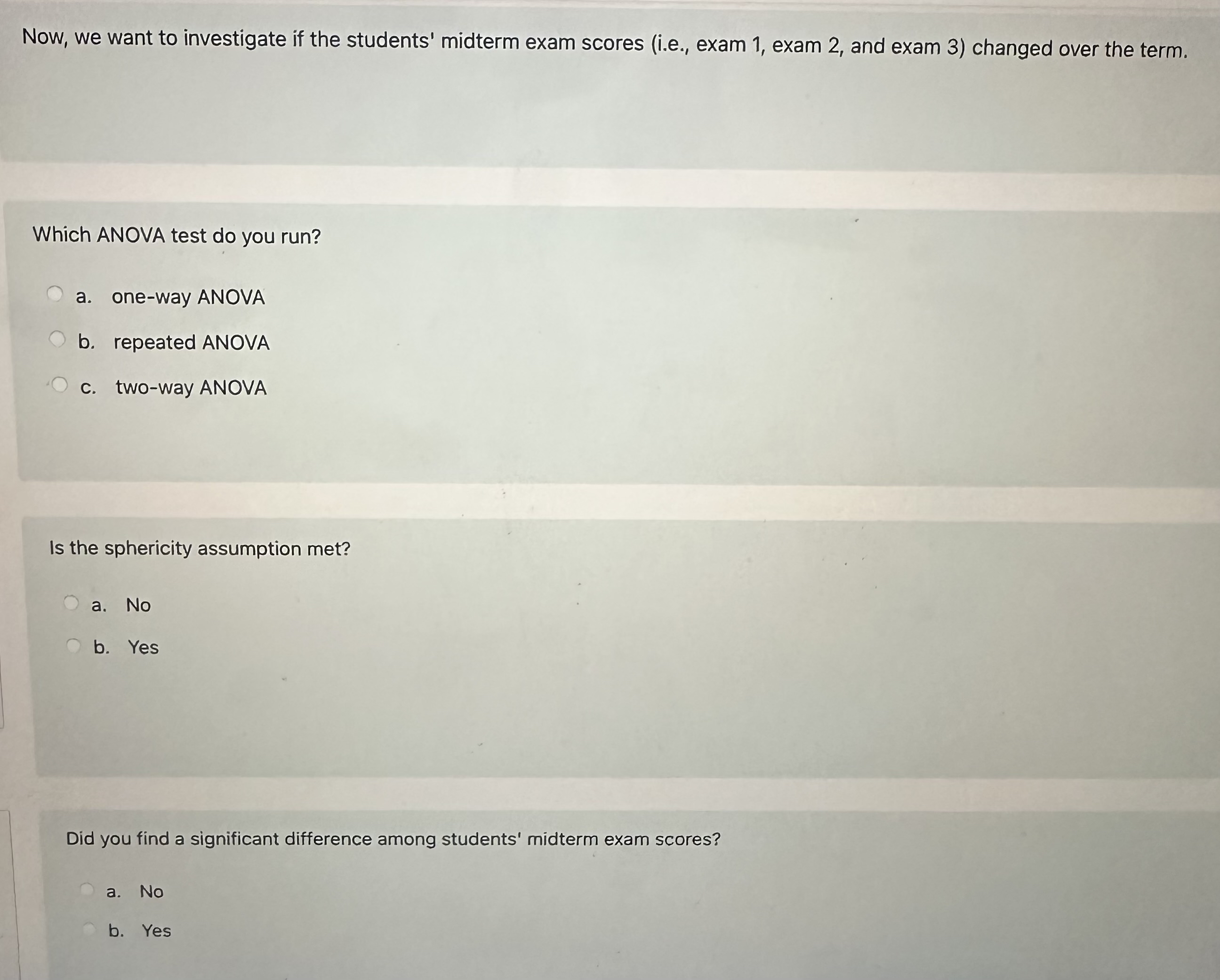Solved Practice worksheet What Anova test and sphericity | Chegg.com