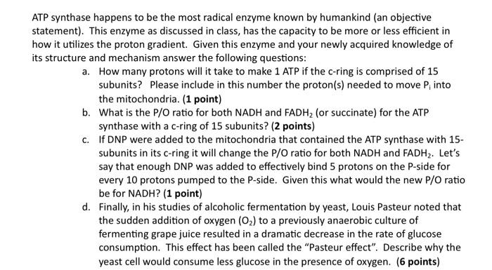 Solved ATP synthase happens to be the most radical enzyme | Chegg.com