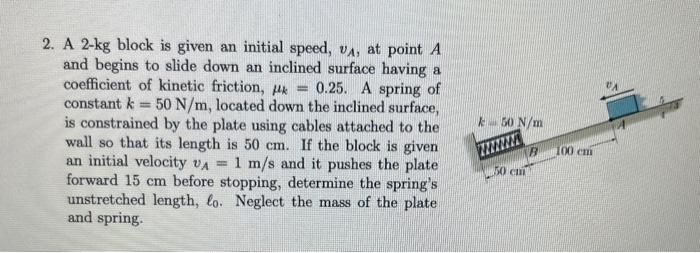 Solved 2. A 2−kg block is given an initial speed, vA, at | Chegg.com