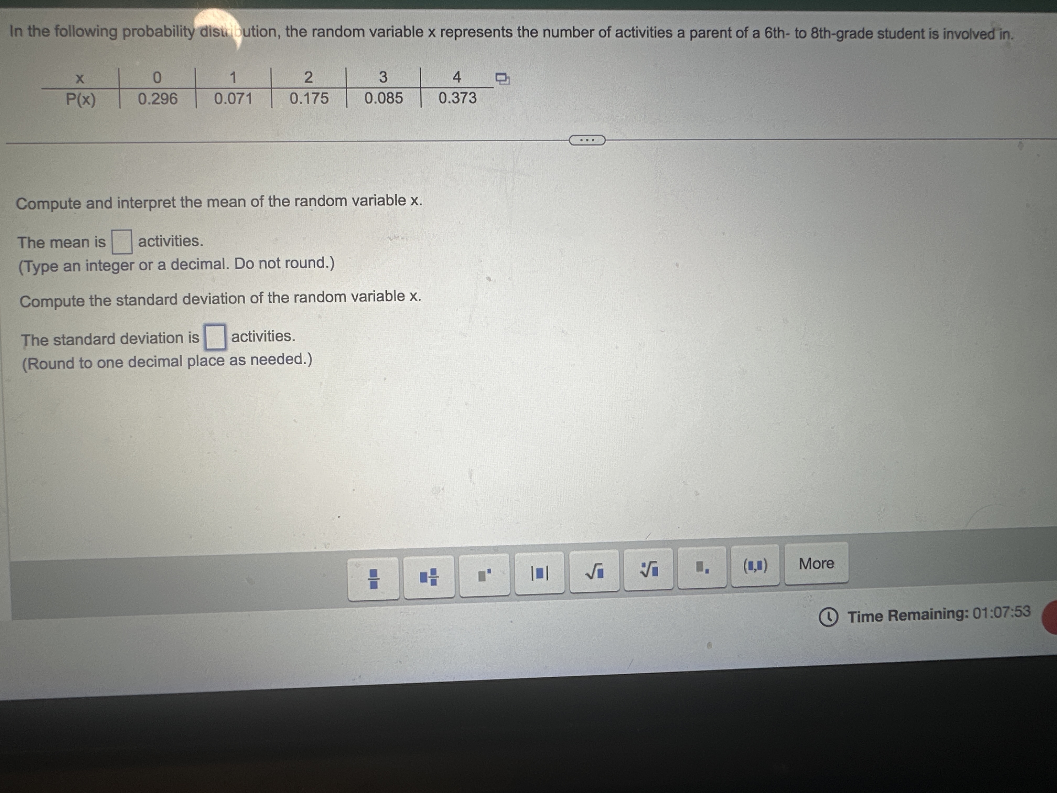 Solved In the following probability distibution, the random | Chegg.com