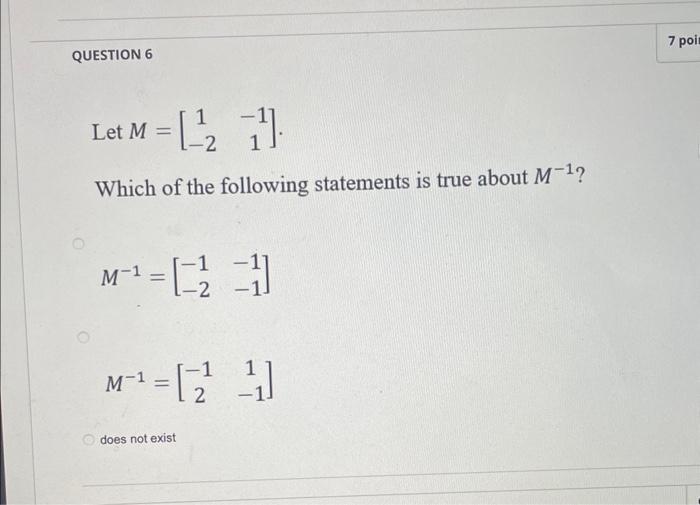 Solved Let M=[1−2−11] Which of the following statements is | Chegg.com