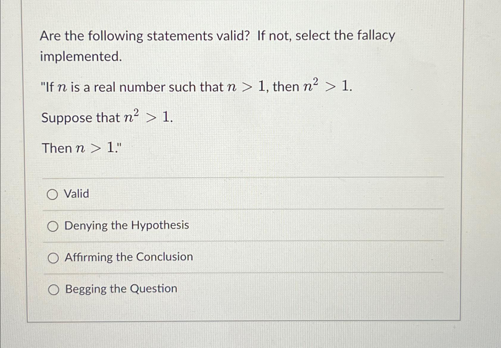 Solved Are the following statements valid? If not, select | Chegg.com