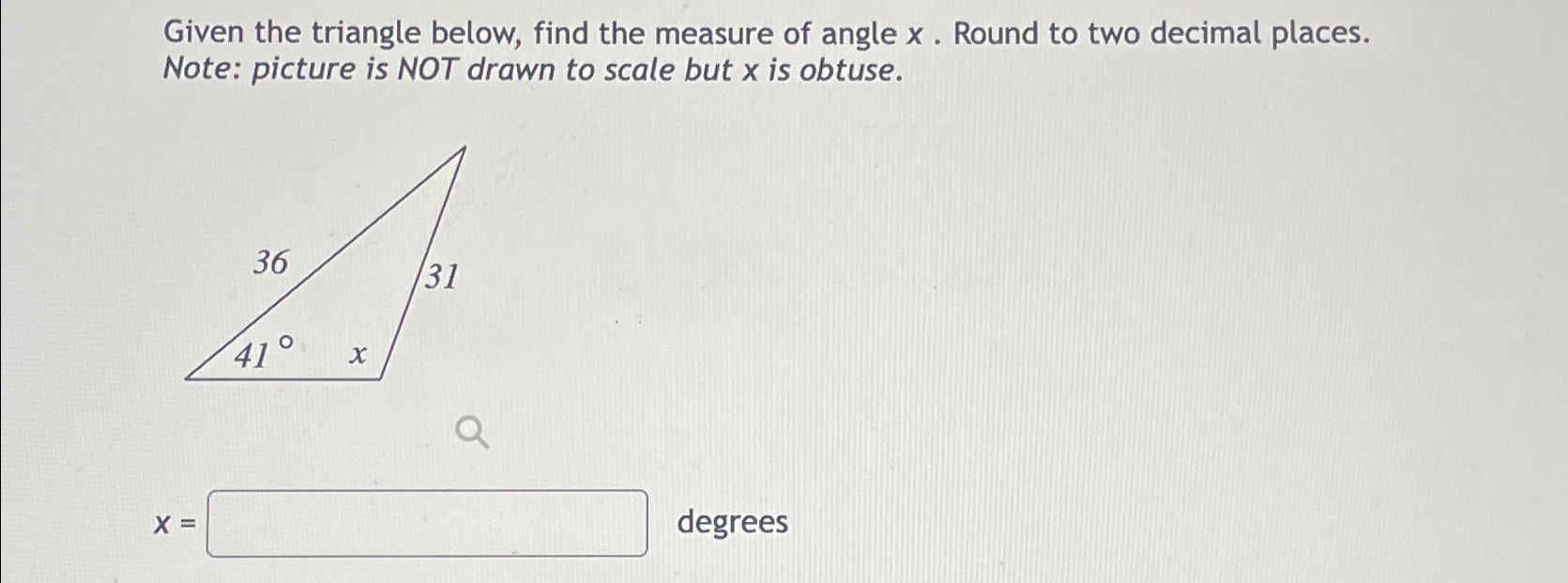 Solved Given the triangle below, find the measure of angle | Chegg.com