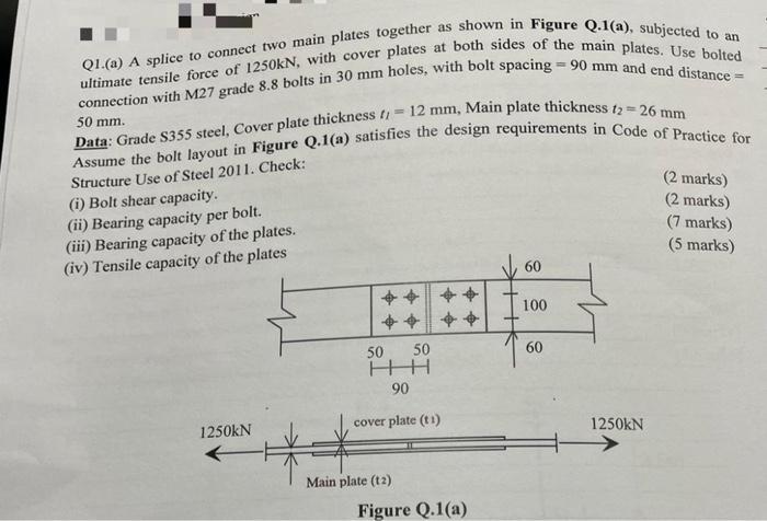 Solved Q1.(a) A splice to connect two main plates together | Chegg.com