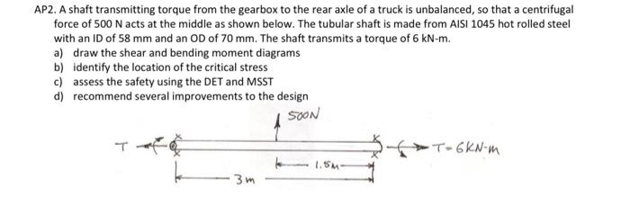 Solved AP2. A shaft transmitting torque from the gearbox to | Chegg.com