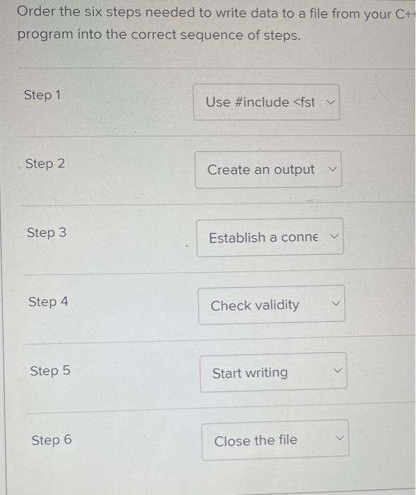 Solved Order the six steps needed to write data to a file | Chegg.com