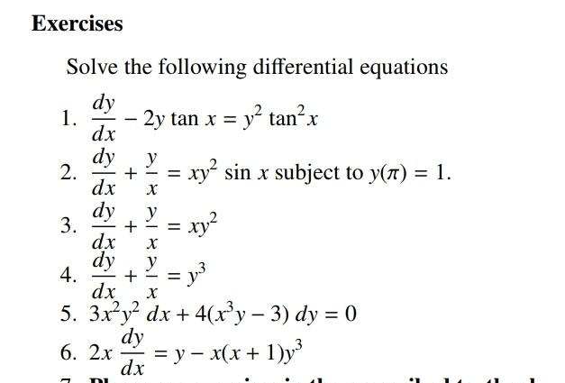 Solved Exercises Solve the following differential equations | Chegg.com