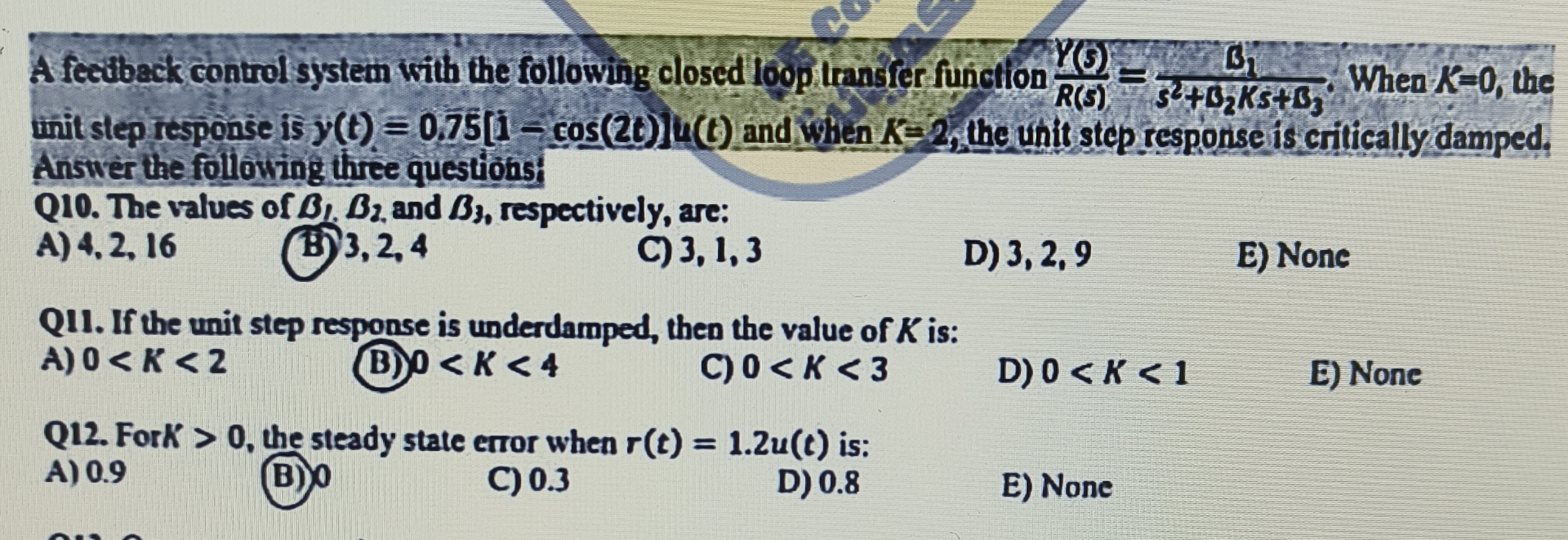 Solved unit step response is y(t)=0.75[1-cos(2t)]4(t) ﻿and | Chegg.com
