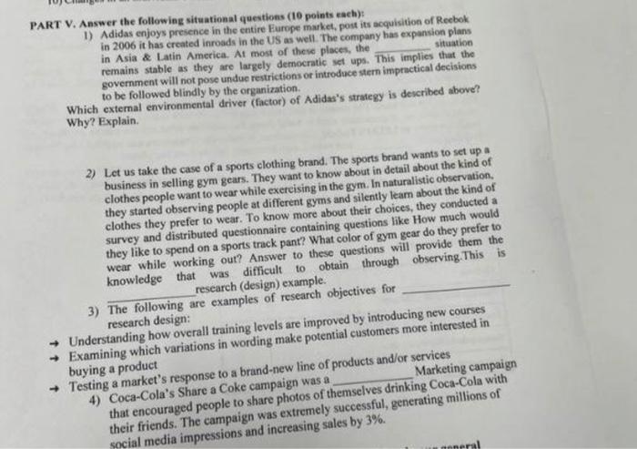 Solved PART V. Answer the following situational questions | Chegg.com