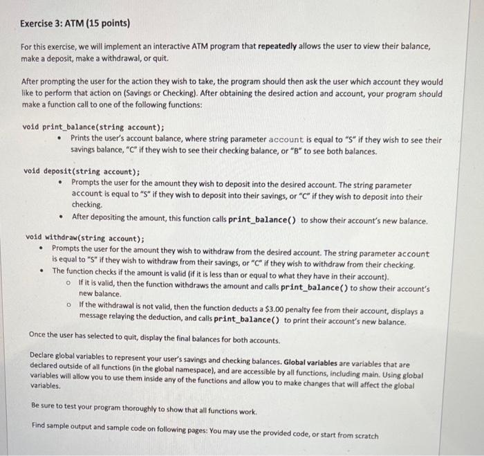 Solved Exercise 3: ATM (15 points) For this exercise, we | Chegg.com