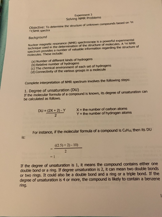 Solved Experiment 3 Solving NMR Problems Objective: To | Chegg.com