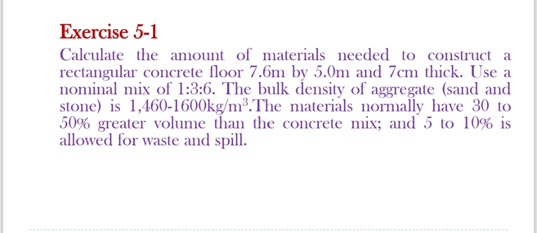 Solved Exercise 5-1Calculate the amount of materials needed | Chegg.com