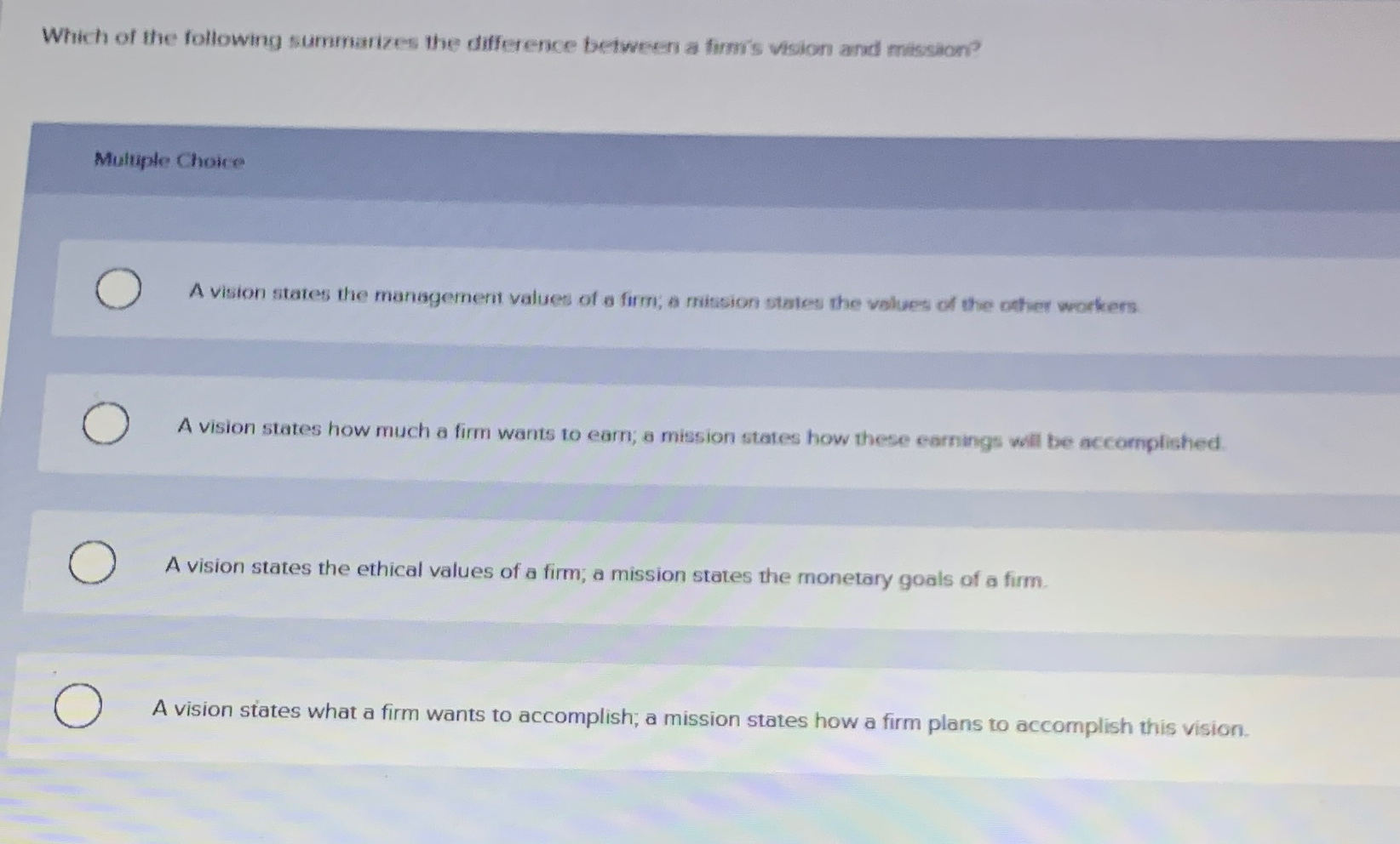 Solved Which of the following summarizes the difference | Chegg.com