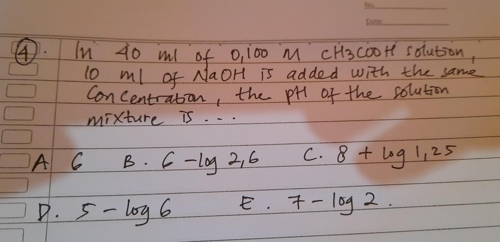 Solved © In 40 inl of 0,100'M CH3COOH solution, 10 ml of | Chegg.com