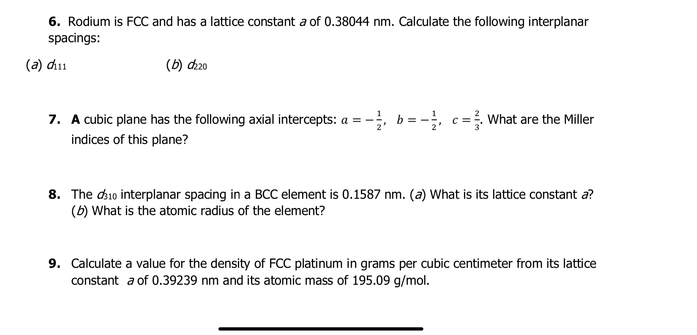 Solved Rodium is FCC and has a lattice constant a ﻿of | Chegg.com