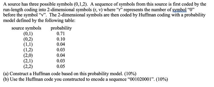 A source has three possible symbols (0,1,2). A | Chegg.com