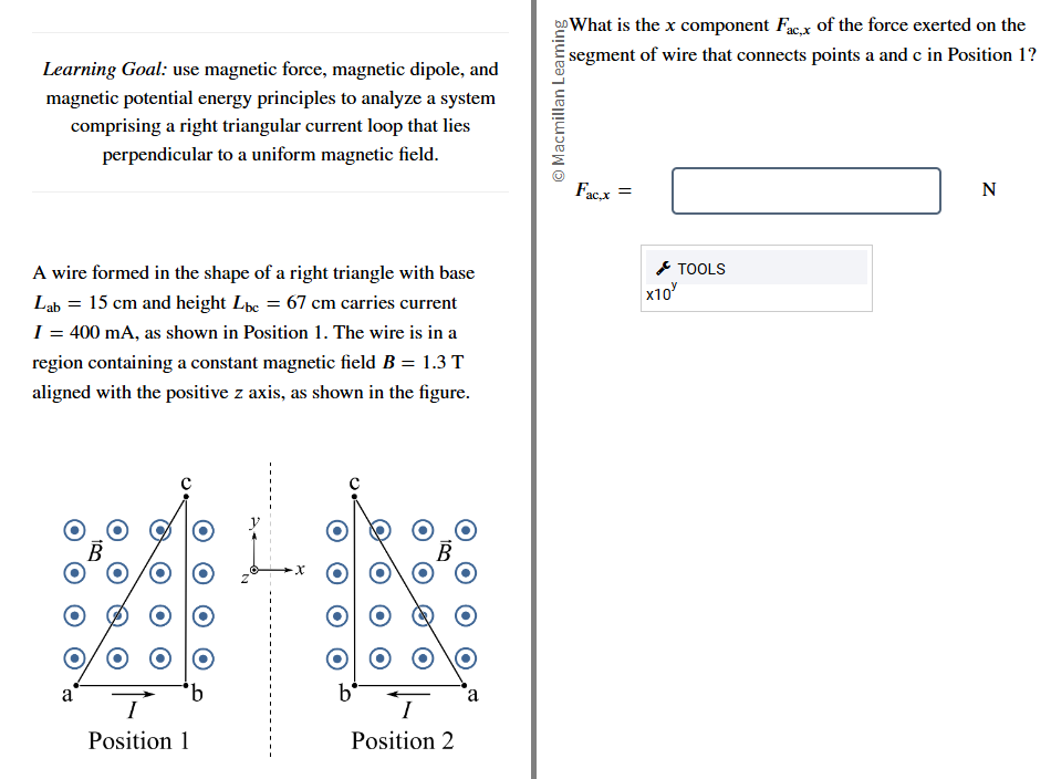 Solved What is ﻿the x ﻿component Fac,x of ﻿the force exerted | Chegg.com