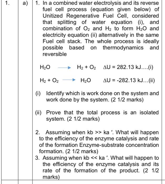 Solved 1. a a) 1. In a combined water electrolysis and its | Chegg.com