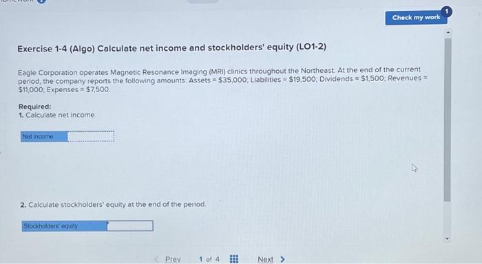 Solved Exercise 1-4 (Algo) Calculate net income and | Chegg.com