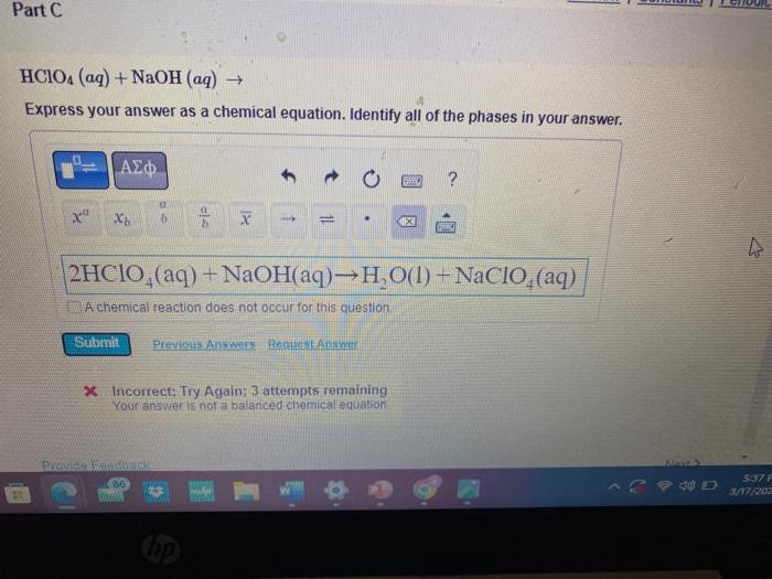 Solved HClO4(aq)+NaOH(aq)→ Express your answer as a chemical | Chegg.com