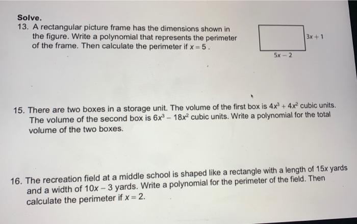 Solved Solve. 13. A rectangular picture frame has the | Chegg.com