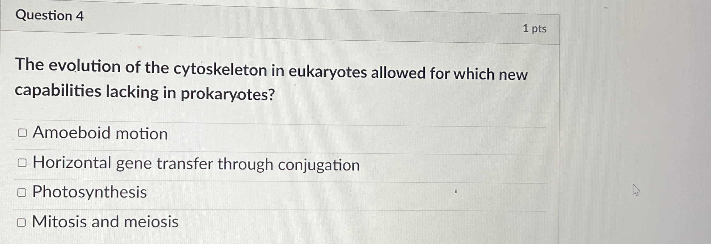 Solved Question 4The evolution of the cytoskeleton in | Chegg.com