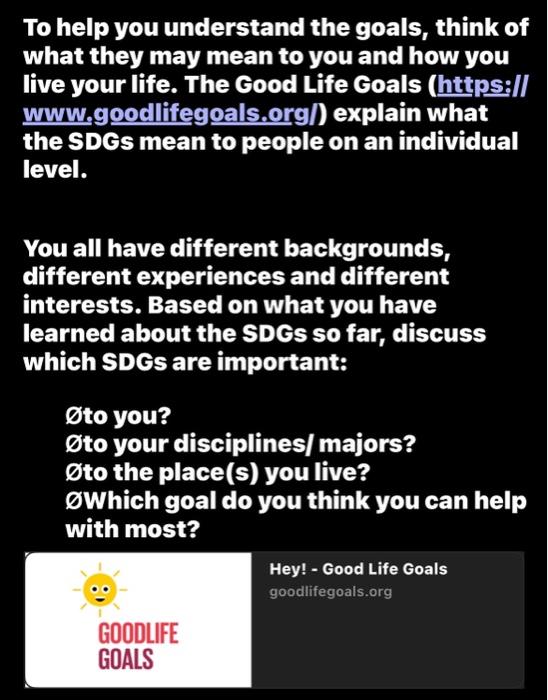 To help you understand the goals, think of what they | Chegg.com