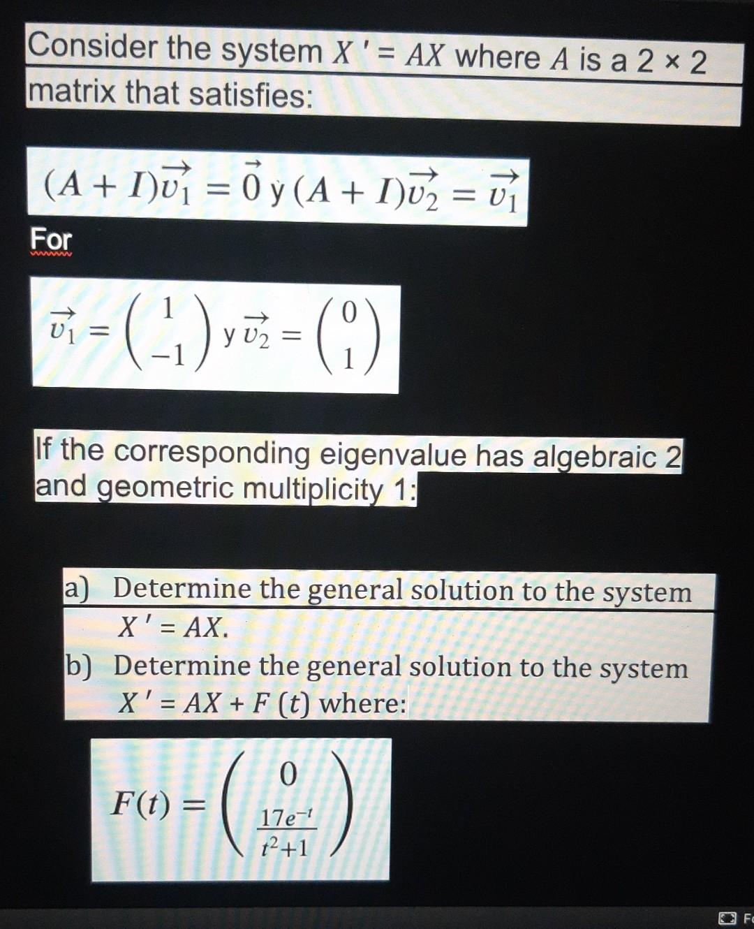 Solved Consider the system X'= AX where A is a 2 x 2 matrix | Chegg.com
