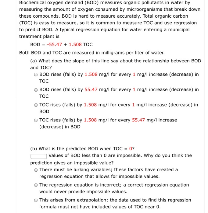 Solved Biochemical oxygen demand (BOD) measures organic | Chegg.com