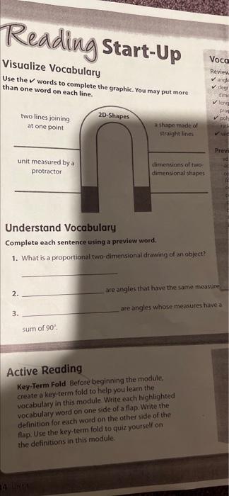 Reading Start-Up Visualize Vocabulary Use the words | Chegg.com