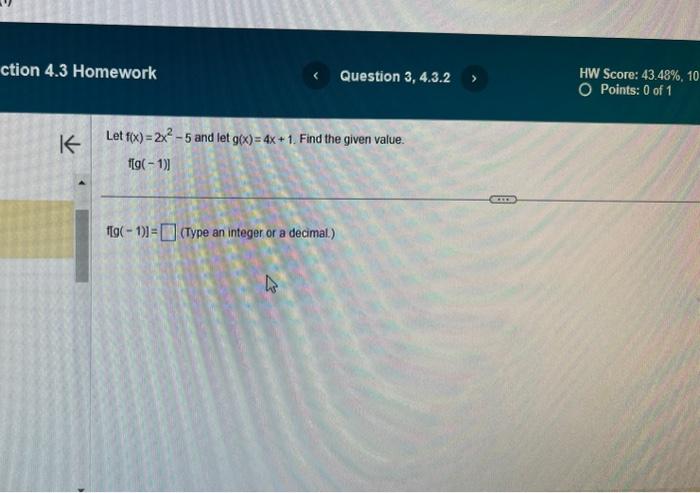 Solved Let f(x)=2x2−5 and let g(x)=4x+1. Find the given | Chegg.com