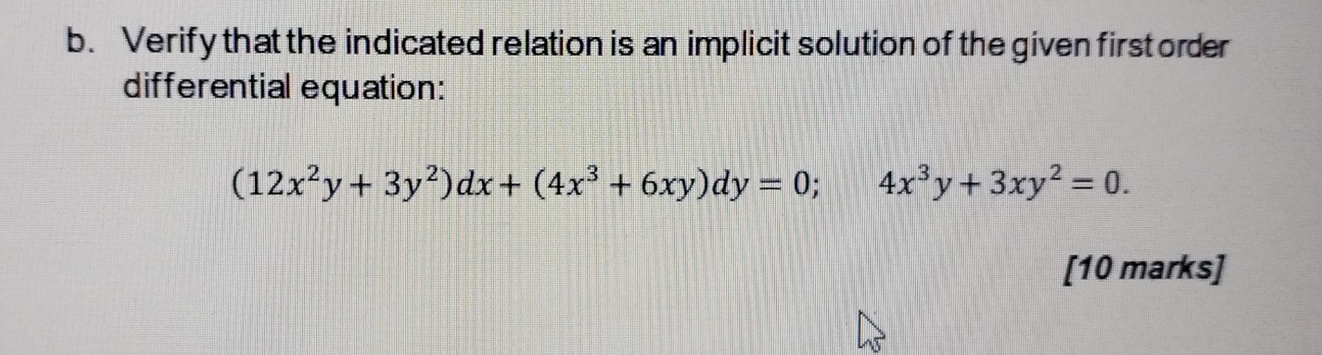 Solved b. Verify that the indicated relation is an implicit | Chegg.com