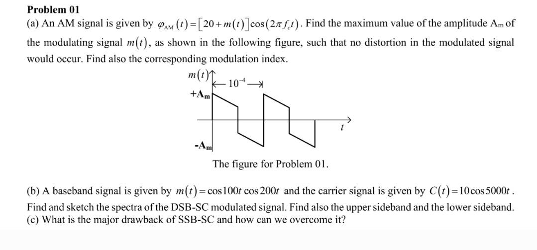 Solved Problem 01 (a) An AM signal is given by | Chegg.com
