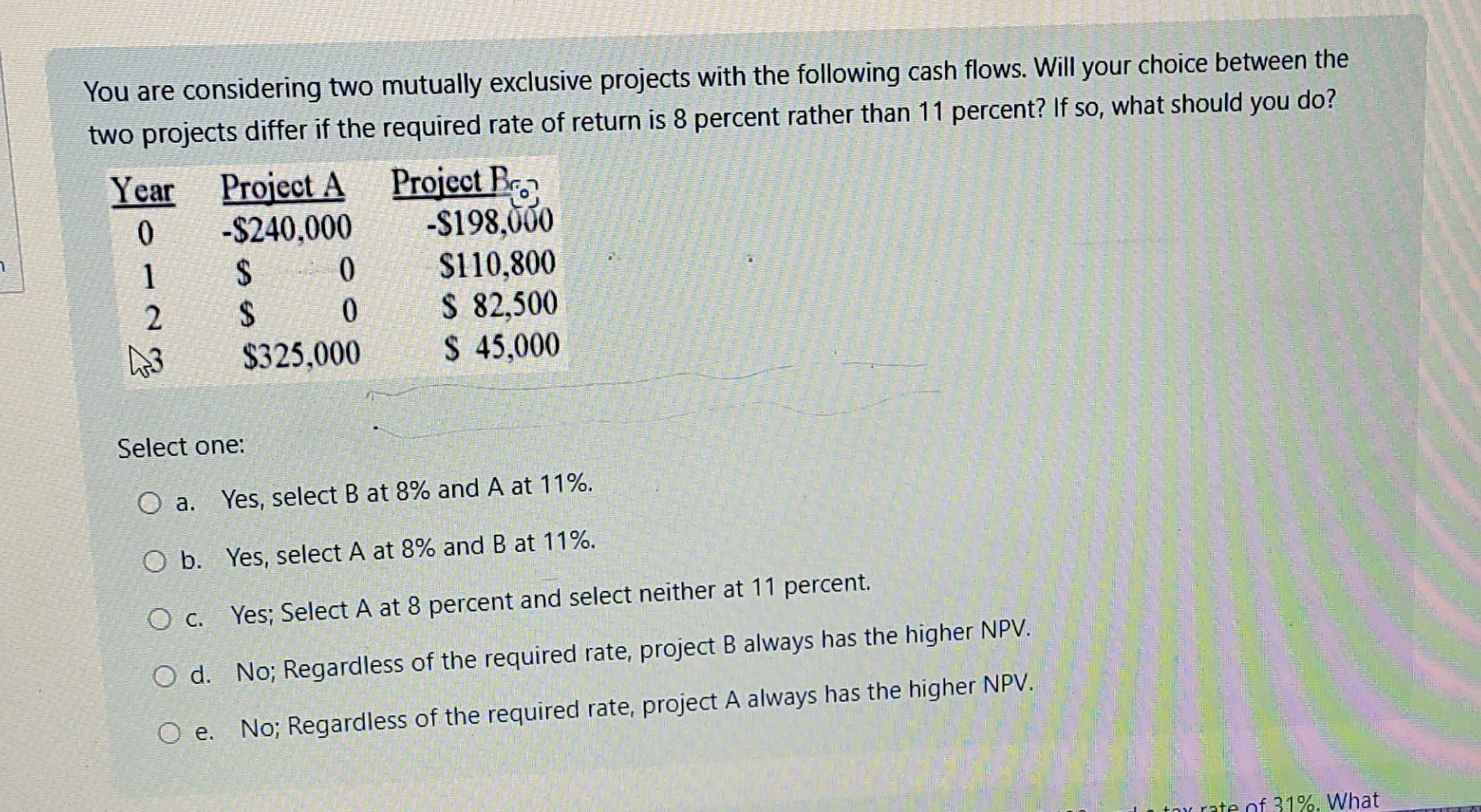 Solved You are considering two mutually exclusive projects | Chegg.com