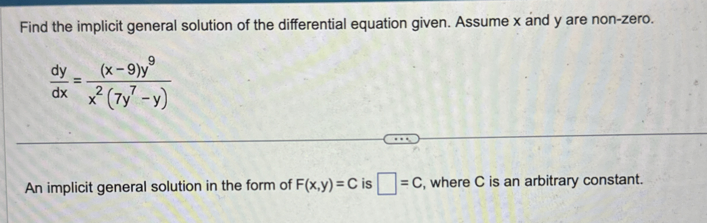 Solved Find the implicit general solution of the | Chegg.com