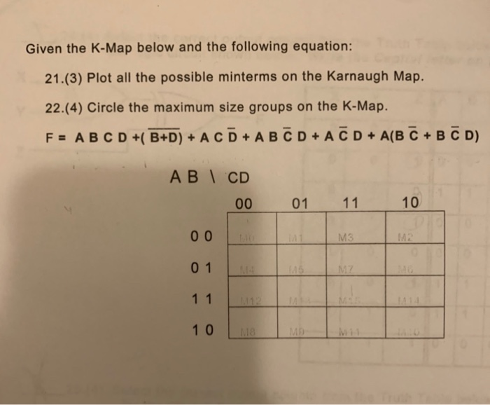 Solved Given the K-Map below and the following equation: | Chegg.com