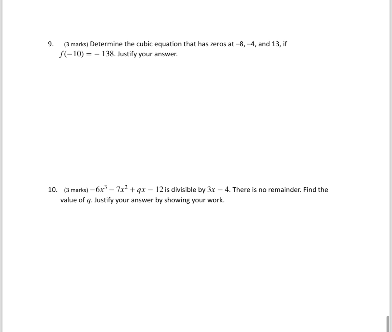 Solved ( 3 ﻿marks) ﻿Determine the cubic equation that has | Chegg.com