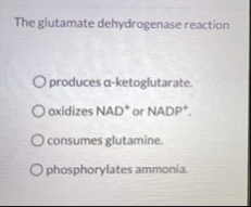 Solved The glutamate dehydrogenase reactionproduces | Chegg.com