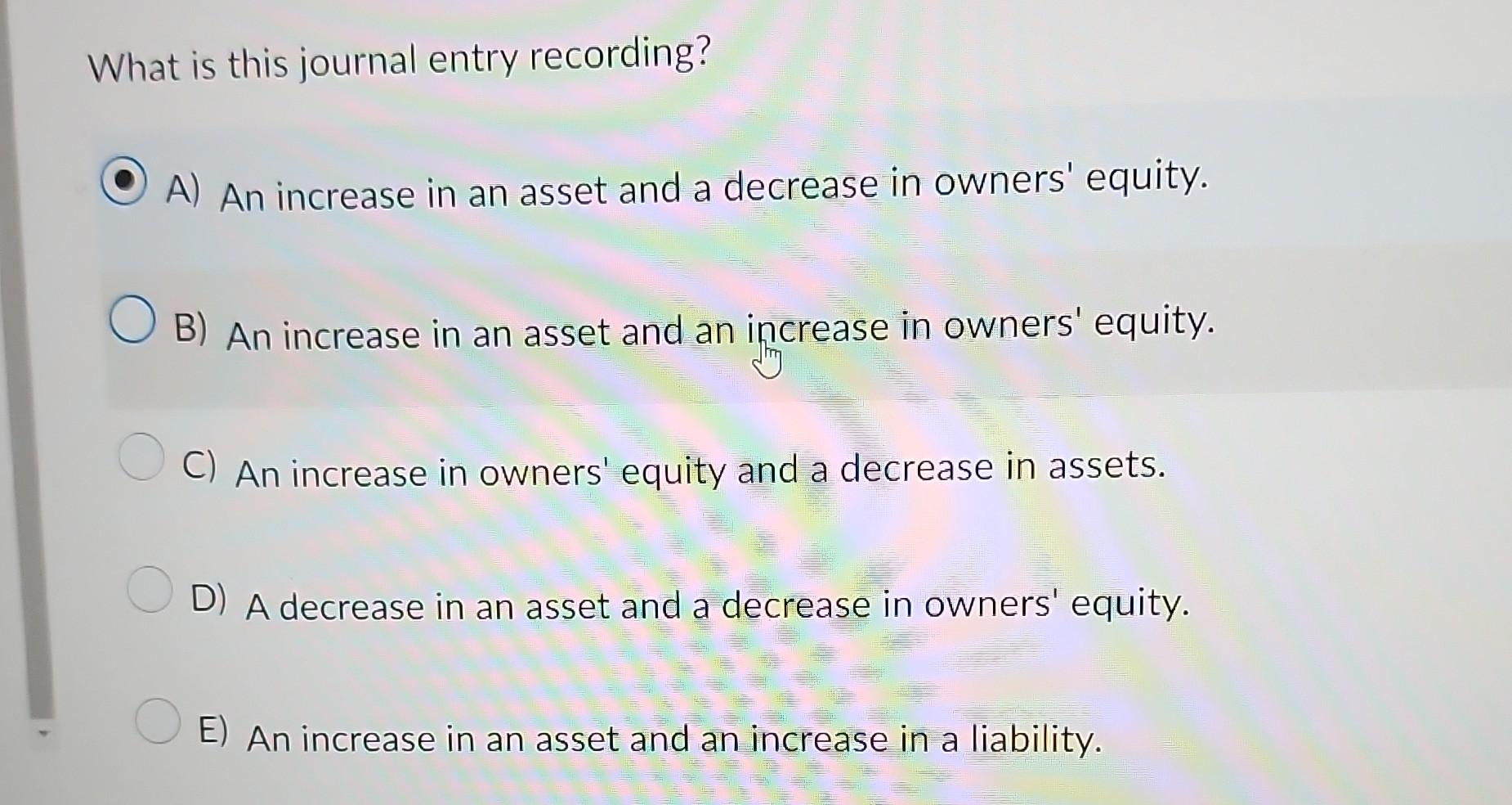 Solved What is this journal entry recording? A) An increase | Chegg.com